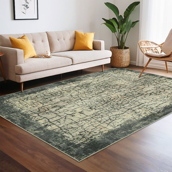 17 Stories Washable Area Rug for Living Room Abstract Fading Design Vintage Rug Non Slip Throw ...